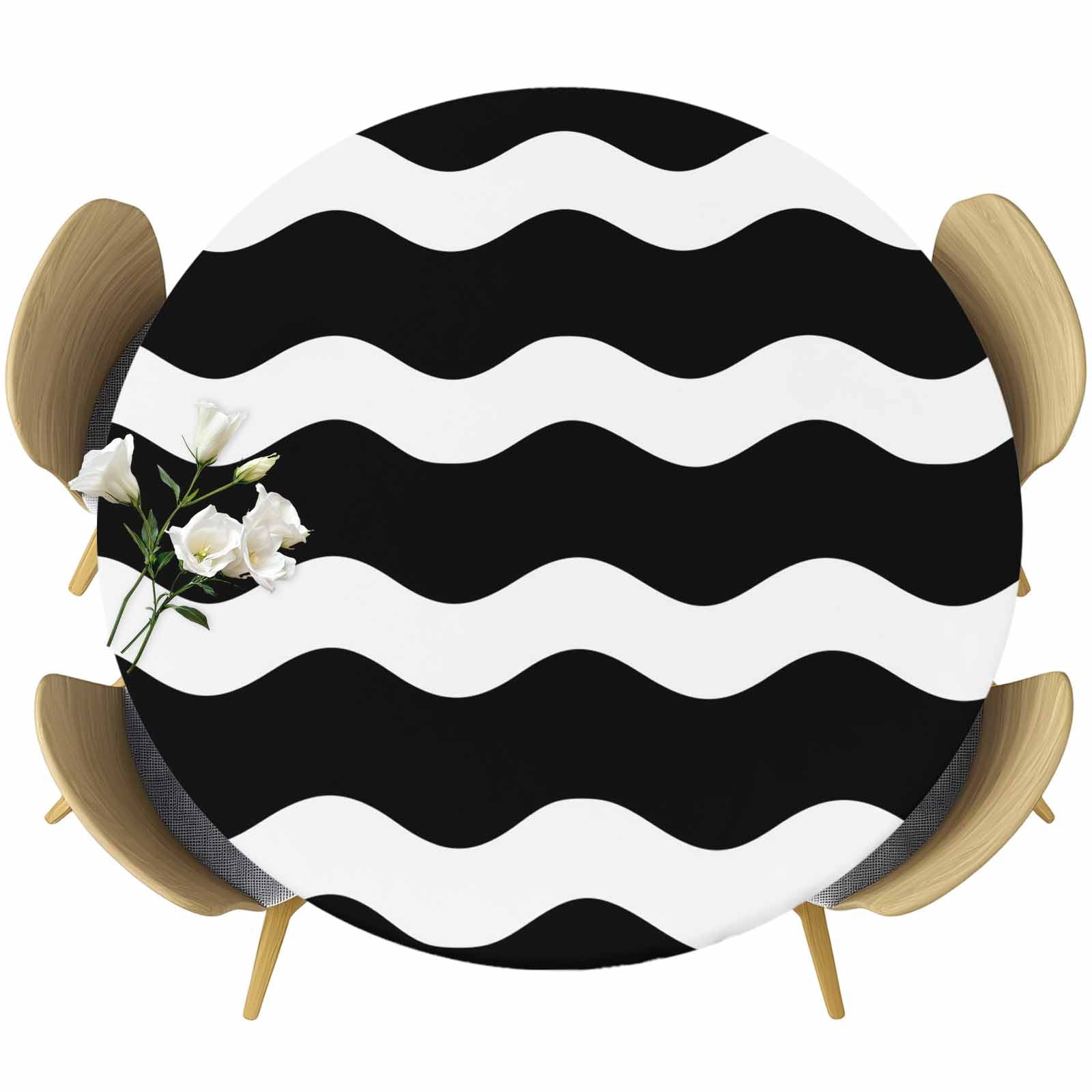 Black Ripple Table Cloth, Round Fitted Tablecloths with Elastic Edge ...