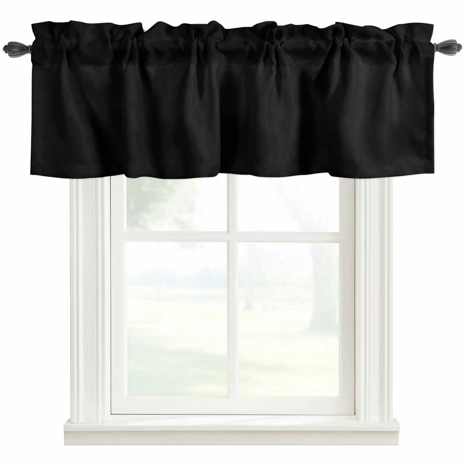 Black Rod Pocket Curtain Valance, Solid Color Farmhouse Black Farmhouse ...