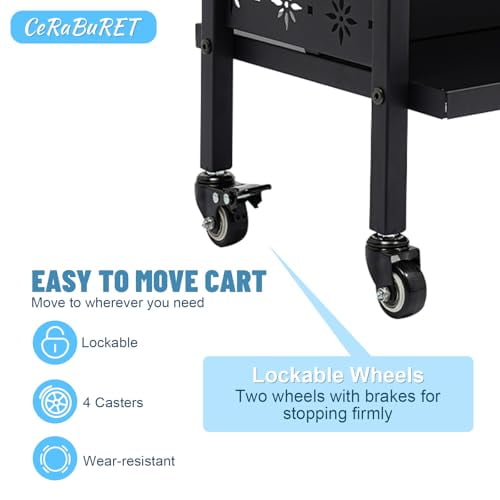 Black Rolling Book Cart, Library Book Cart, Office Book Cart, Moveable ...