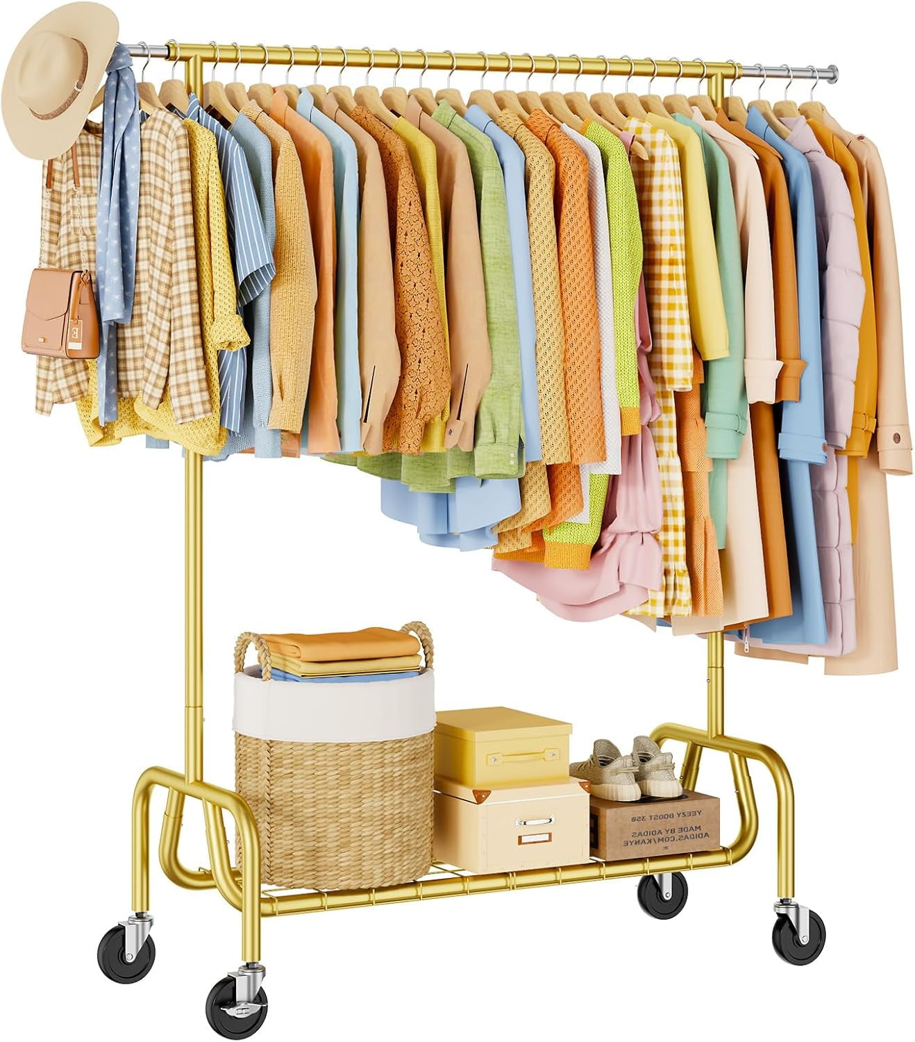 Black Rolling Clothing Rack with Wheels and Shelf, Heavy Duty Metal ...