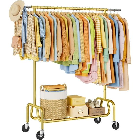 Black Rolling Clothing Rack with Wheels and Shelf, Heavy Duty Metal ...