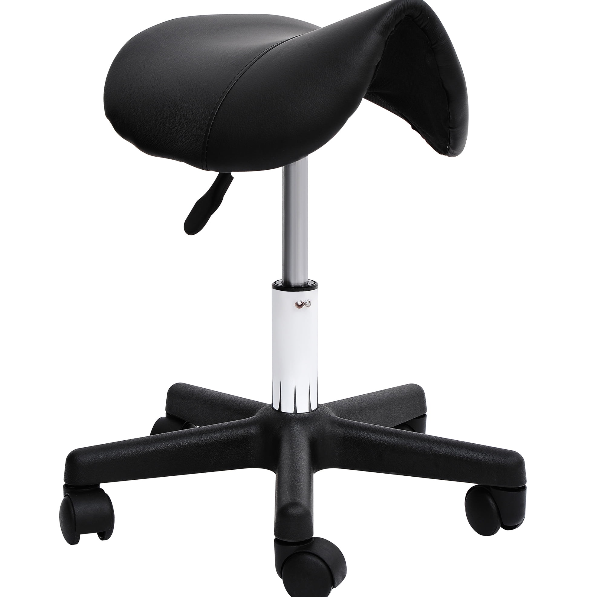 Black Rolling Saddle Stool, Adjustable Height, Ergonomic Faux Leather For Professional Services ...