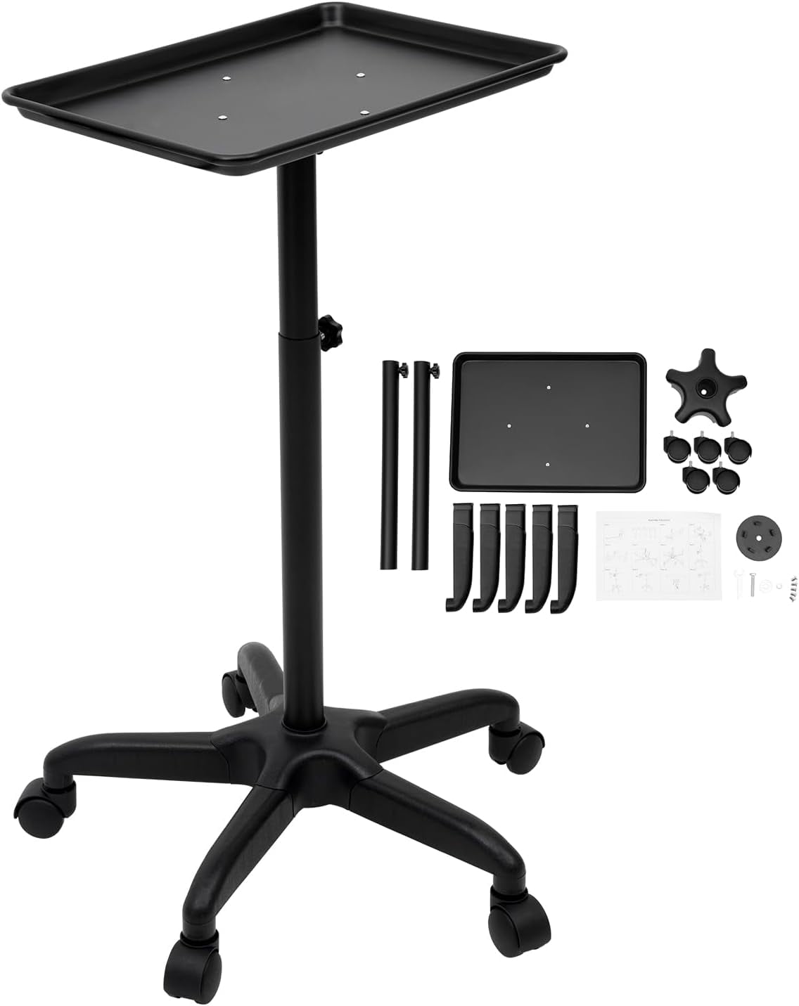 Black Rolling Salon Tray, 25"-42" Adjustable Height Salon SPA Rolling ...