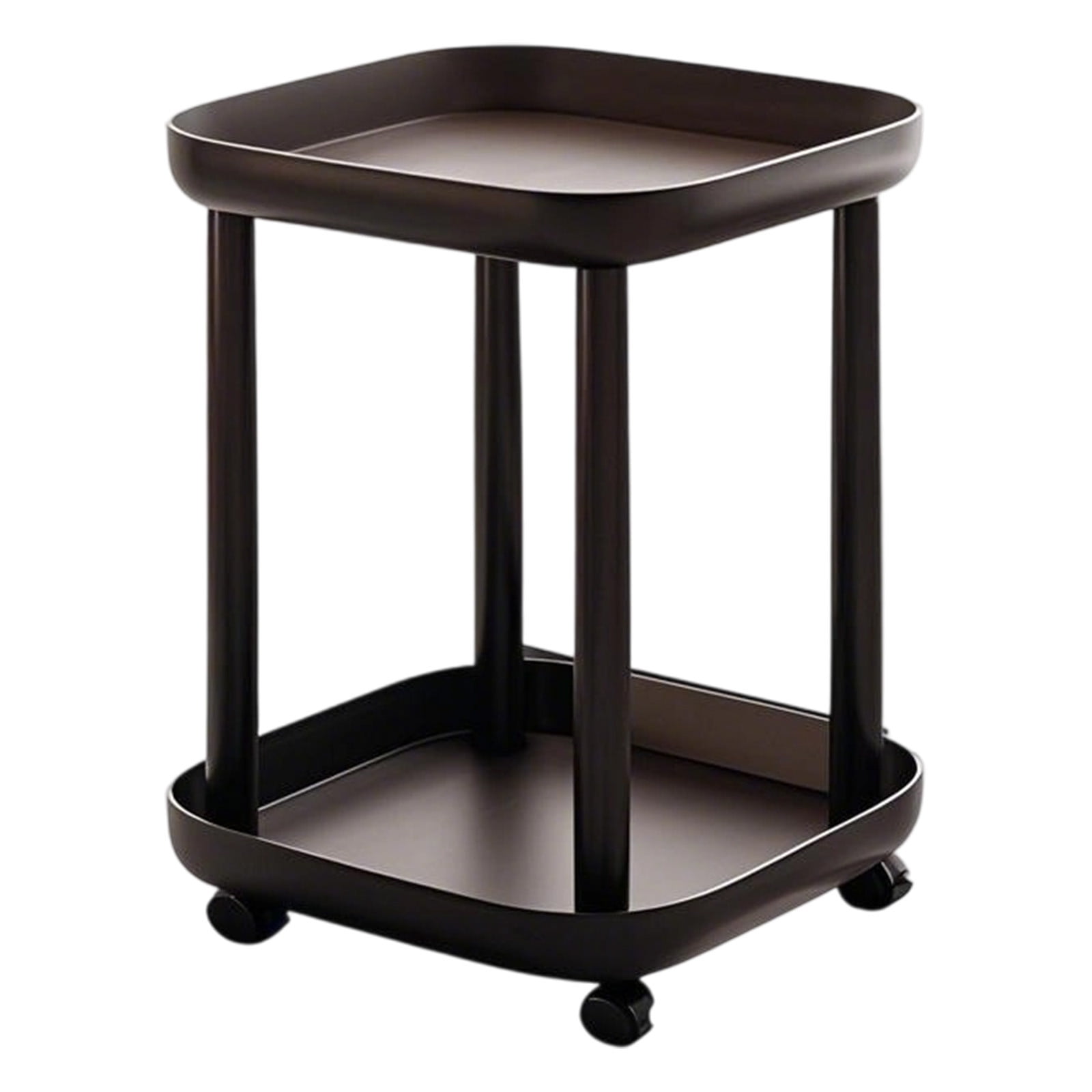 Black Rolling Side Table Storage Cart With Wheels Portable Nightstand ...