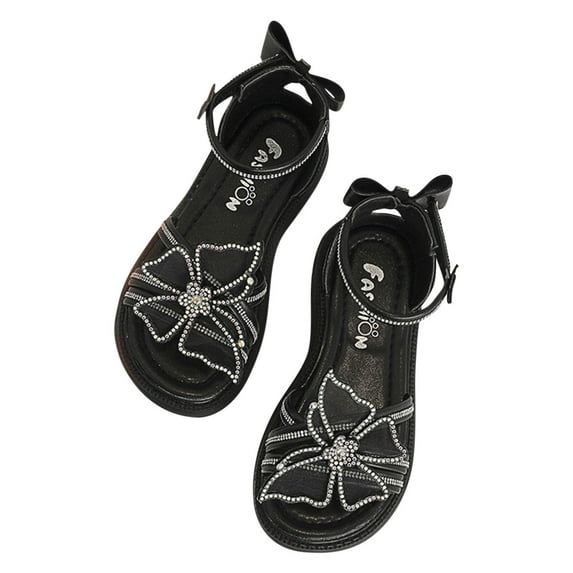 Black Roman Themed Open Toe Sandals For Girls With Soft Sole And Stylish Build Perfect For Beach ...