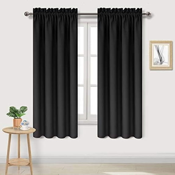 Black Room Darkening Blackout Curtains - Rod Pocket Thermal Insulated ...