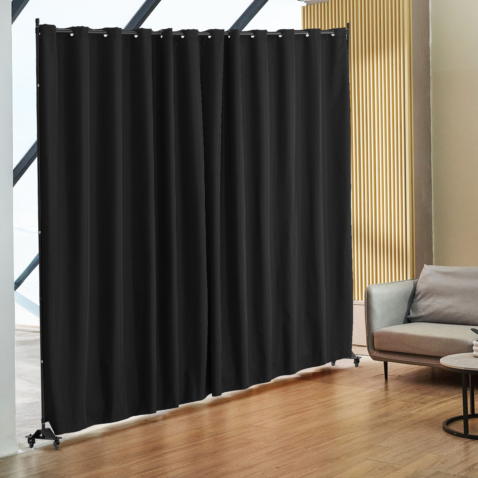 Black Room Divider Portable Panel Room Divider with Wheels Privacy ...