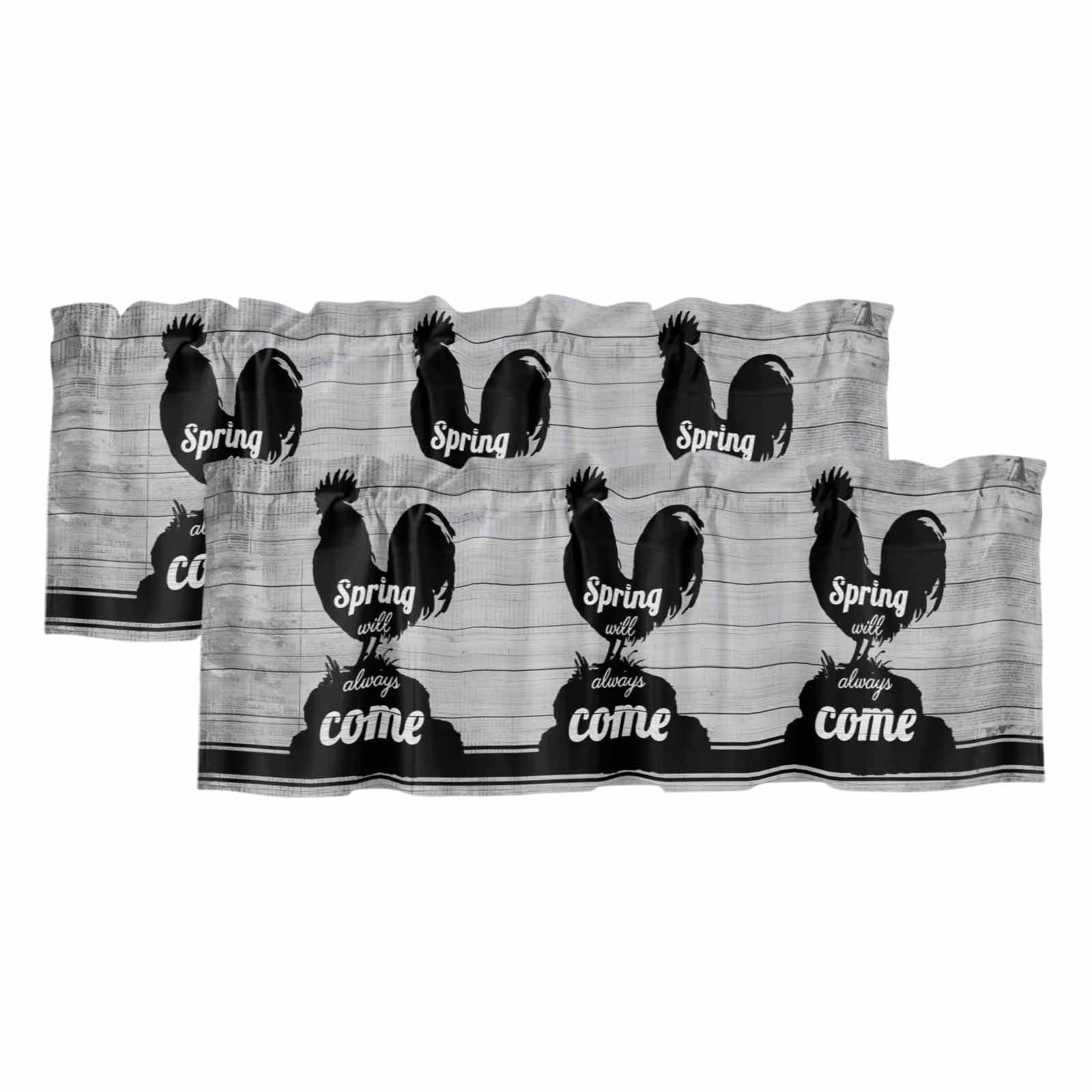 Black Rooster 2 Panels Kitchen Valance, Spring Will Always Come Letters ...
