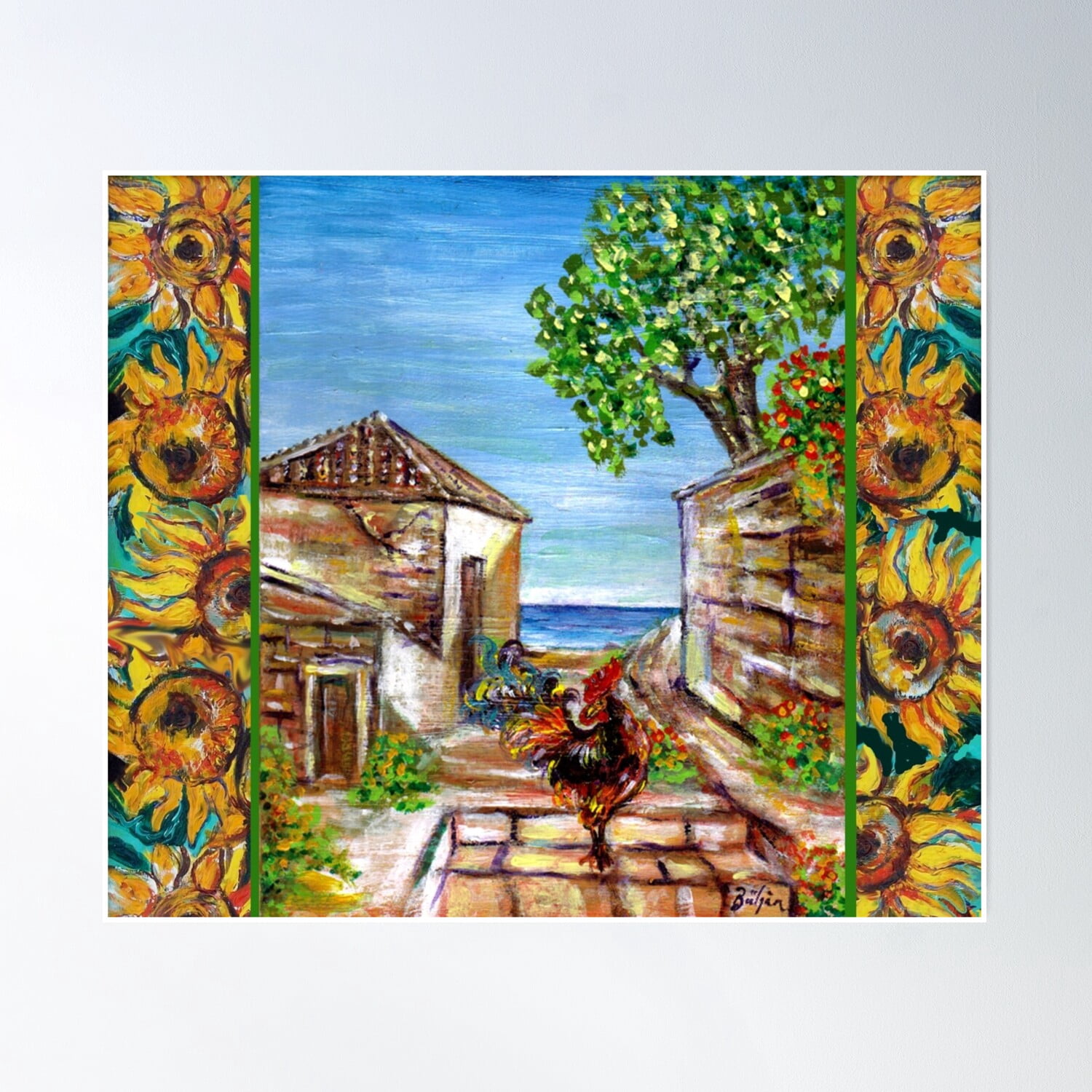 Black Rooster And Sunflowers Rustic Village In Maremma Tuscany Poster ...