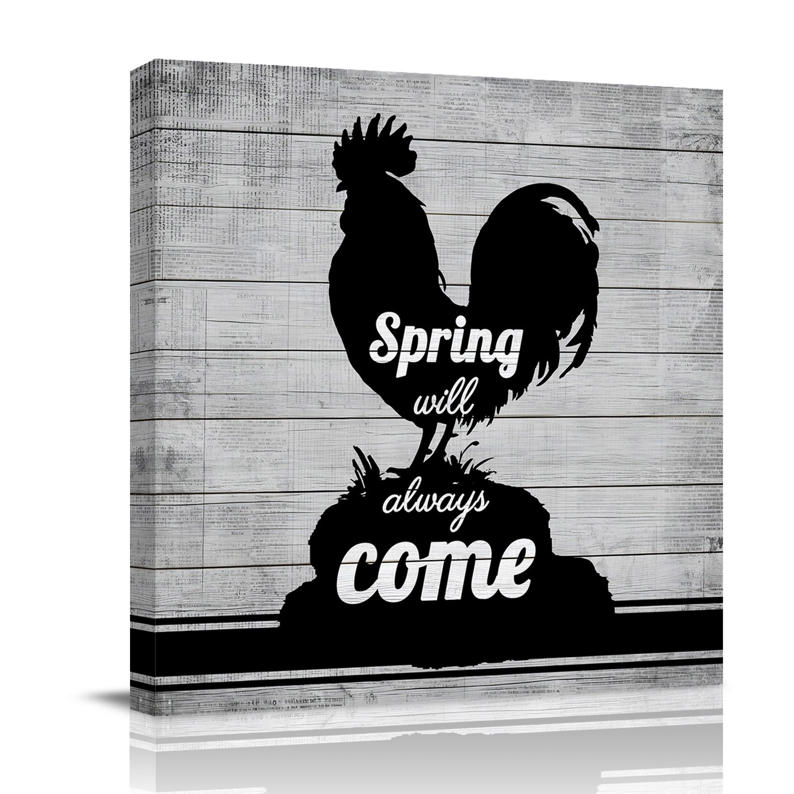 Black Rooster Canvas Wall Art for Living Room, Spring Will Always Come ...