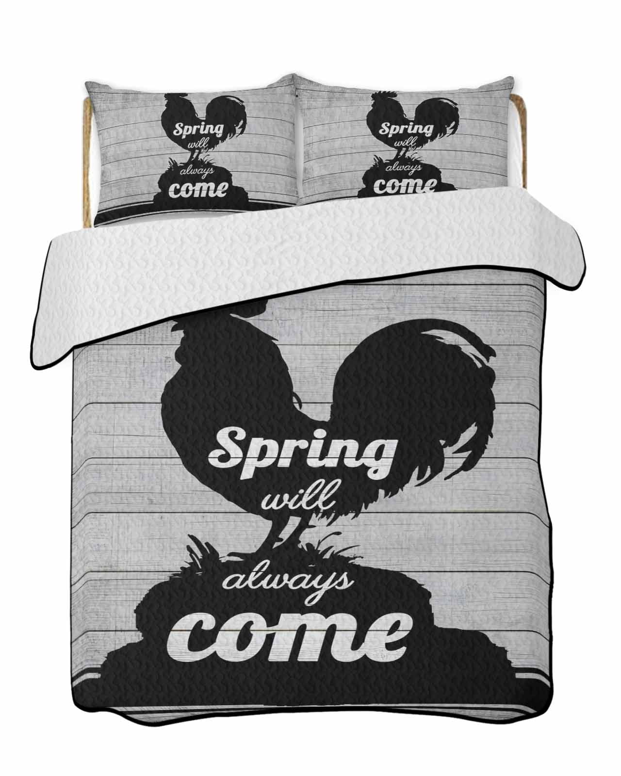 Black Rooster Quilts Bedding Set King Size Spring Will Always Come ...