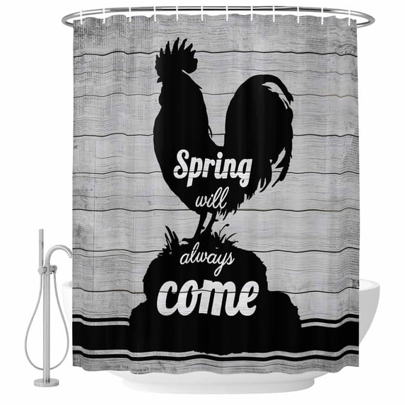 Black Rooster Shower Curtain for Bathroom, Spring Will Always Come ...