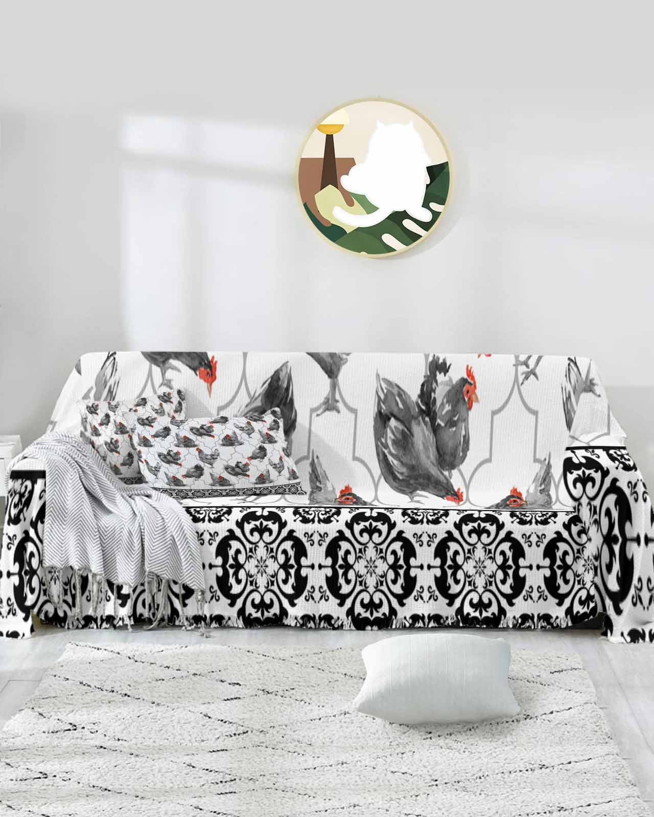 Black Rooster Sofa Couch Covers for 3 Cushion Couch,Washable L Shape ...
