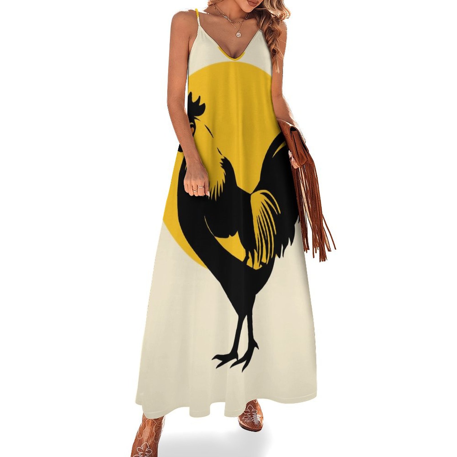 Black Rooster Sunrise Sleeveless Dress Dresses Ladies 2025 Cocktail of ...