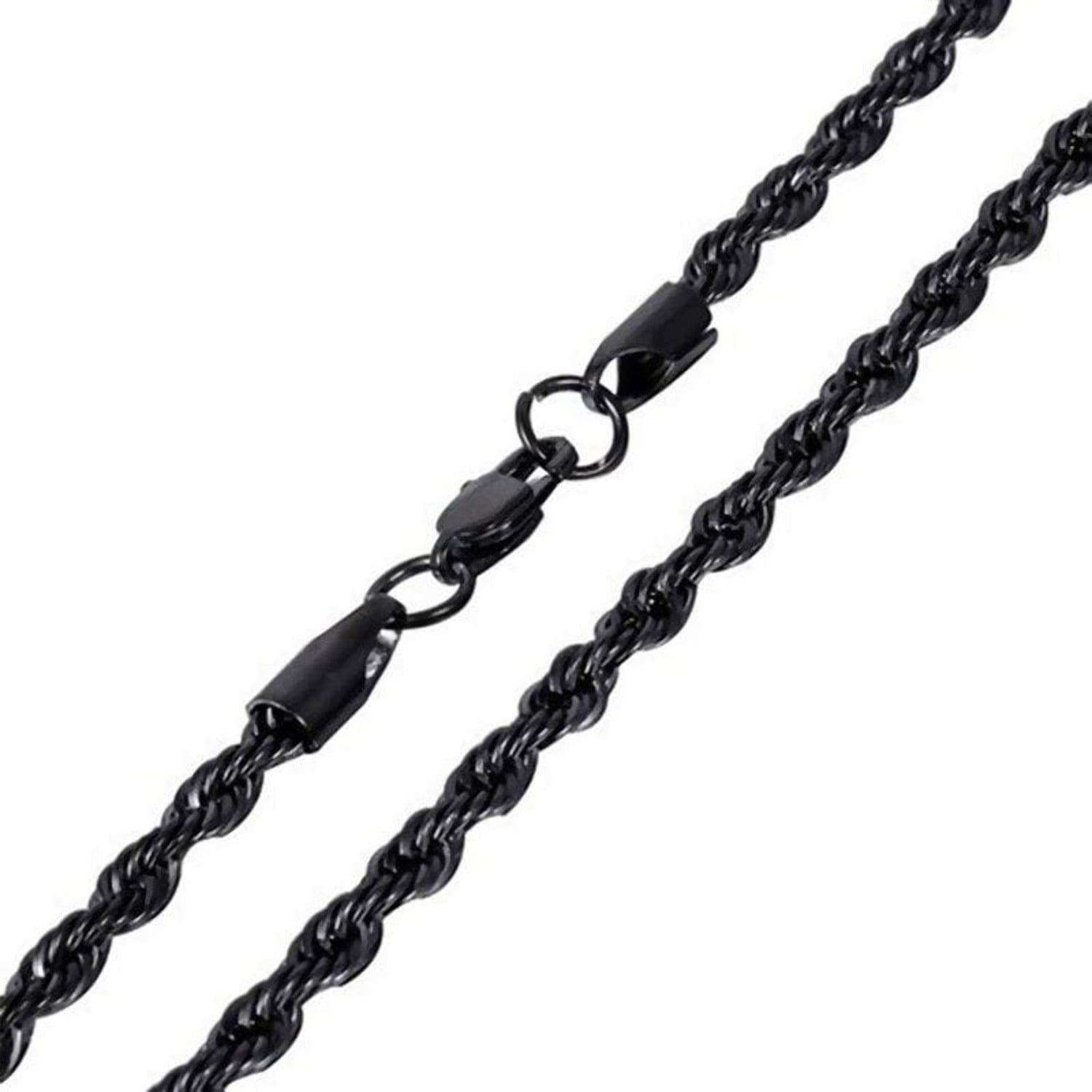 Black Rope Chain Necklace Mens Stainless Steel 7mm 20-24-inch - Walmart.com