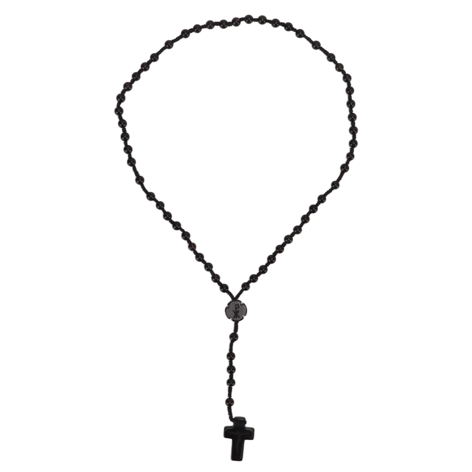 Black Rosary Necklace Fine Polishing High Gloss Crossing INRI Pendant ...