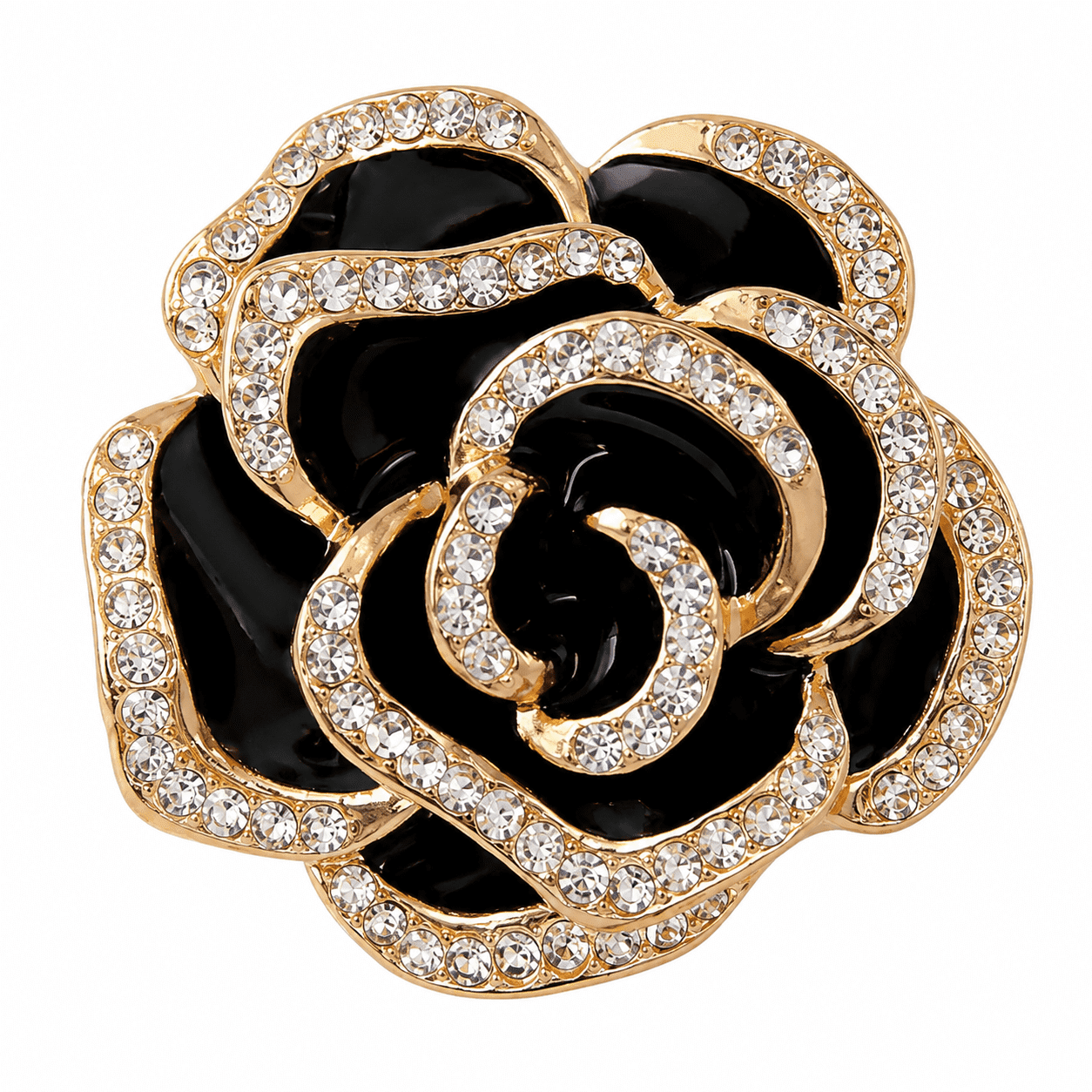 Black Rose Brooch Pin for Women, Gold-Tone Copper Floral Pin with ...