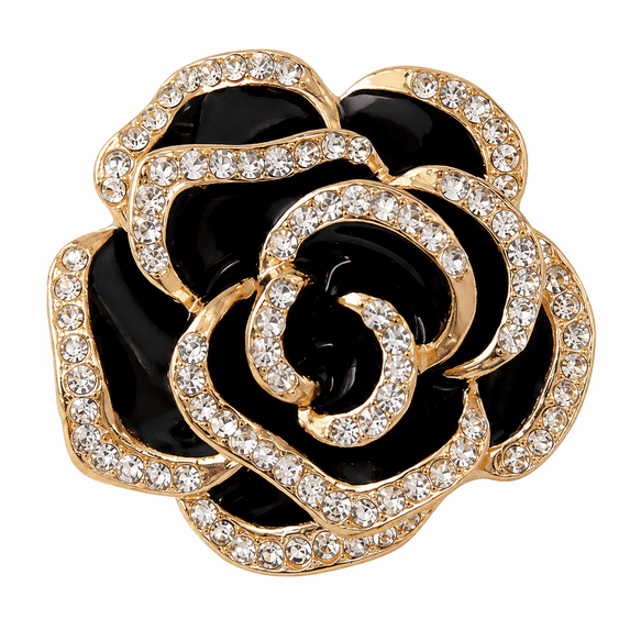 Black Rose Brooch Pin for Women, Gold-Tone Copper Floral Pin with ...