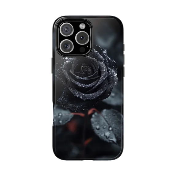 Black Rose Dark Flower Drops Phone Case for iPhone 17 to 11 Pro Max ...