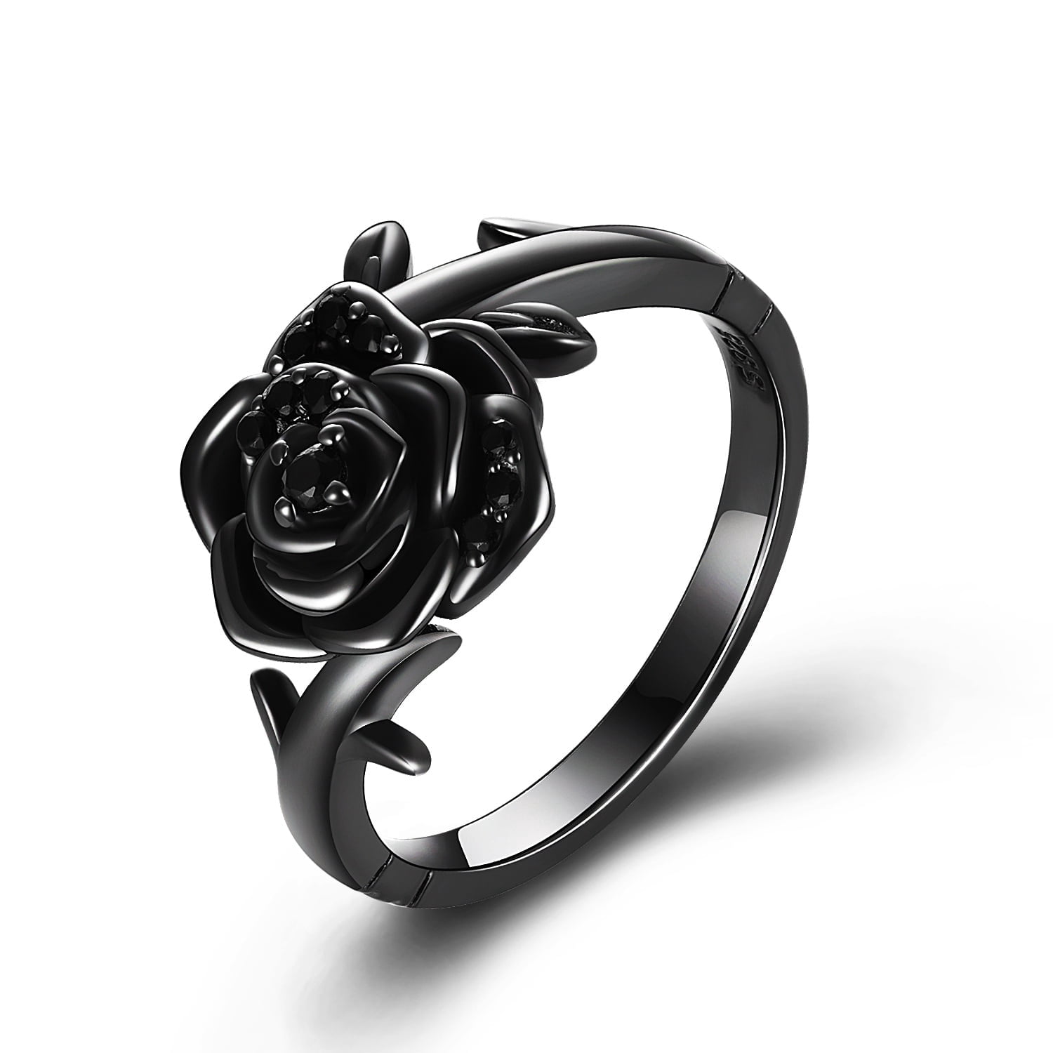 Black Rose Flower Ring Sterling Silver Goth Black Rose Jewelry Gift for ...