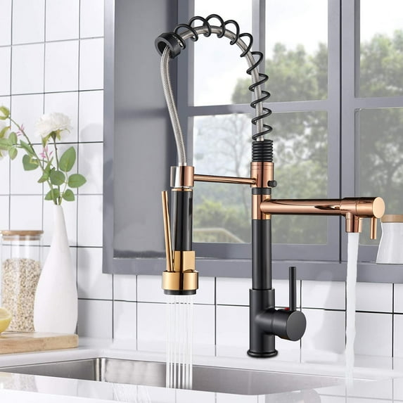 Black Rose Gold Kitchen Faucet Pull Down Sprayer Swivel Single Handle ...
