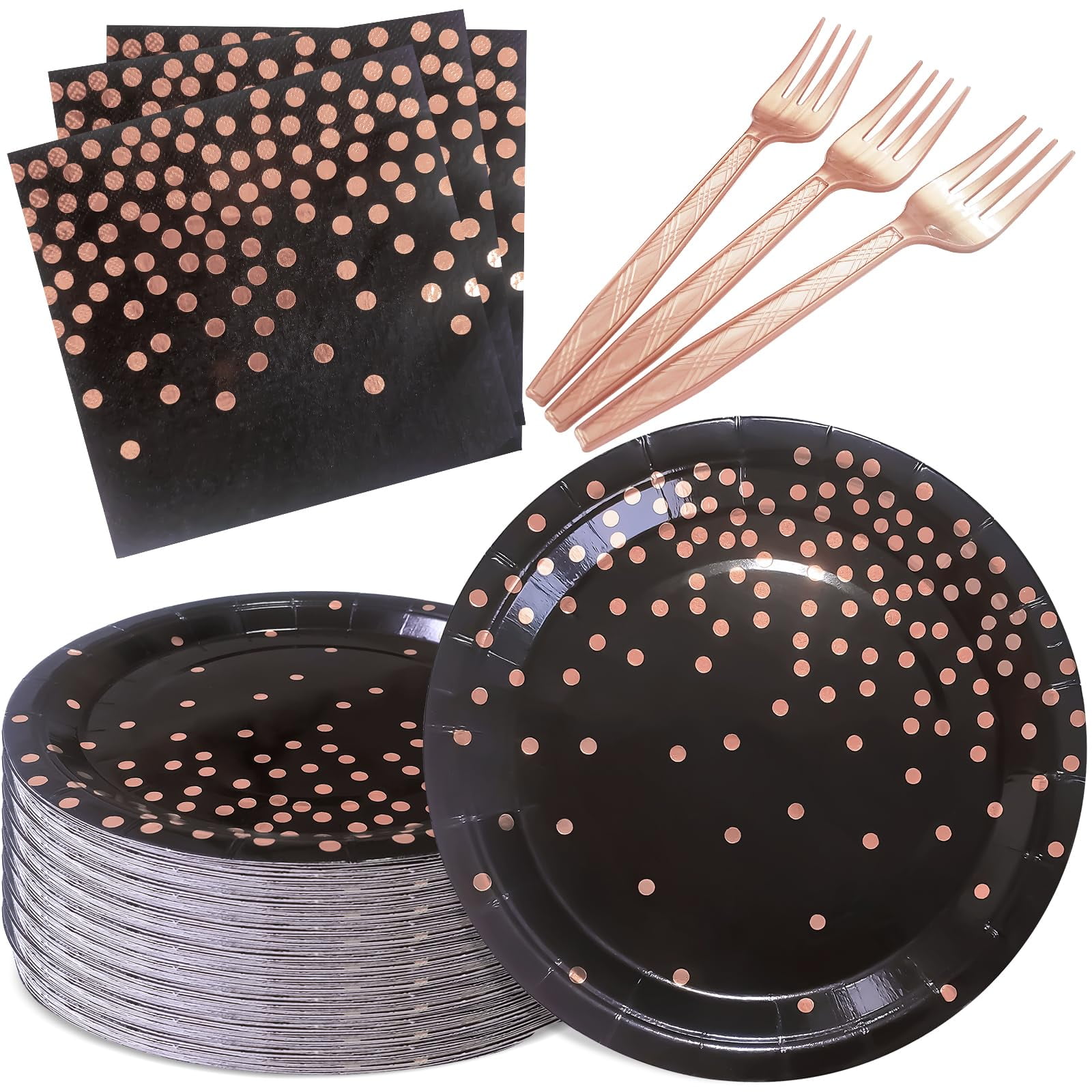Black Rose Gold Party Supplies for 35 Guests, 7 Inch Disposable Plates ...
