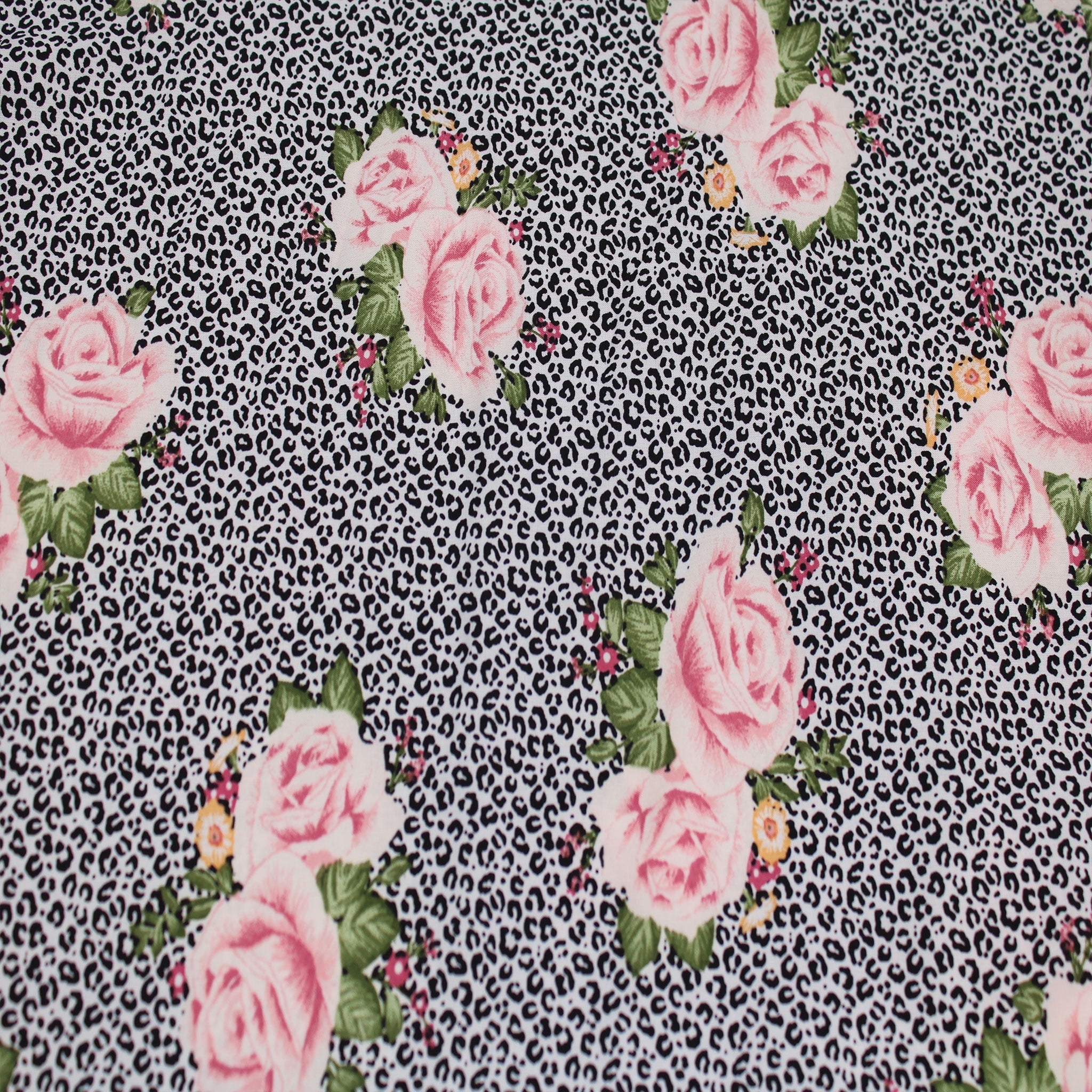 Black Rose Medium Floral with Animal Skin Pattern Printed Silex Polyester Spandex Fabric, DIY ...