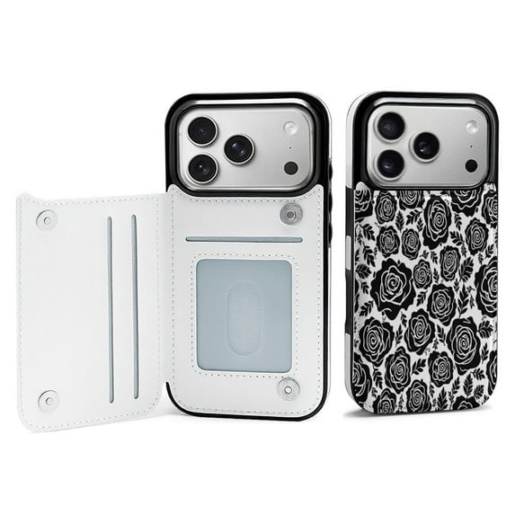 Black Rose Pattern Repeating Leather Wallet Case for iPhone 11 Pro ...