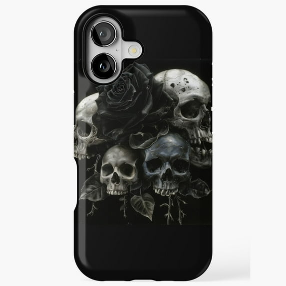 Black Rose Requiem Gothic Skulls in Bloom Pattern for iPhone 17 16 15 ...