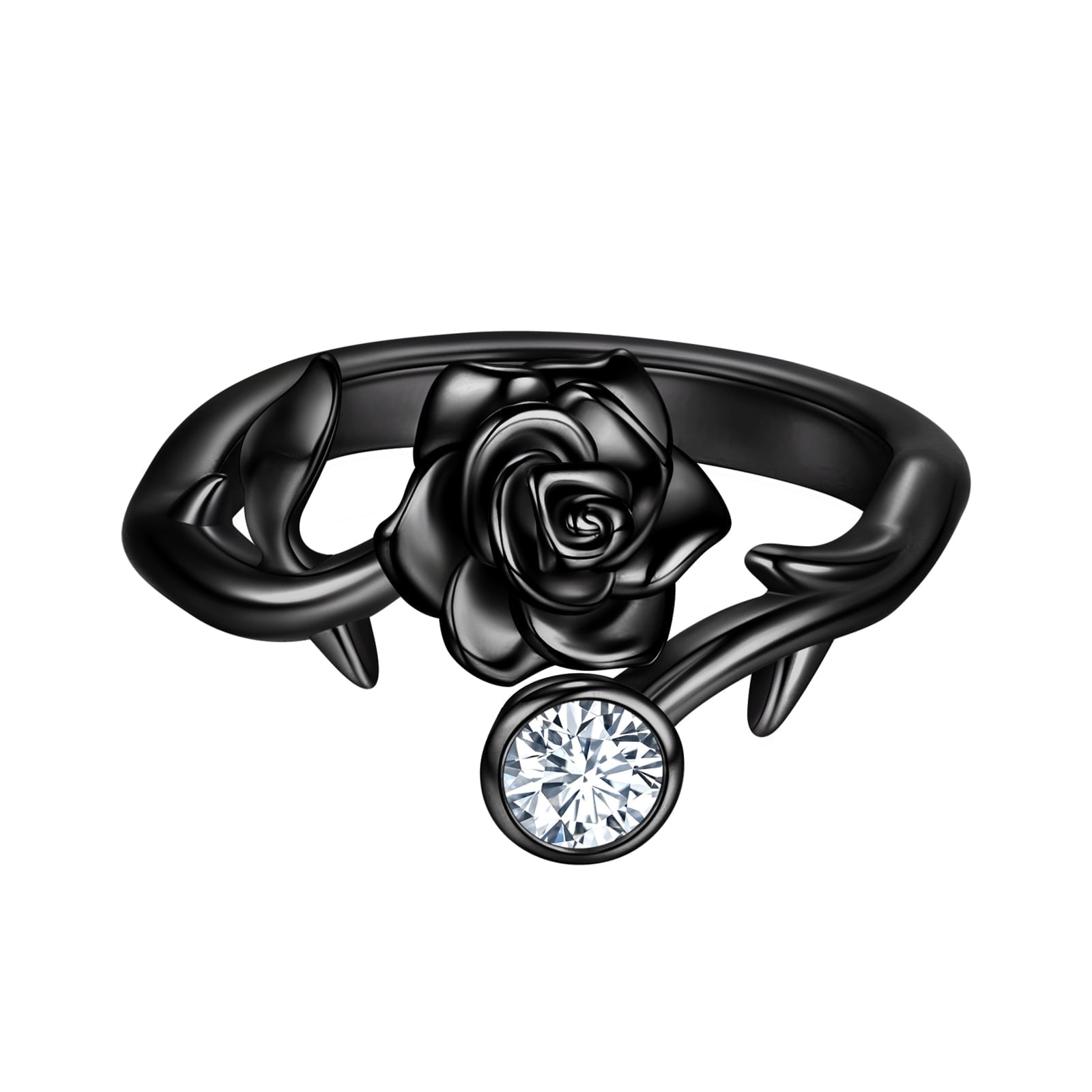 Black Rose Rings Adjustable Rose Flower Open Promise Ring Women Jewelry ...