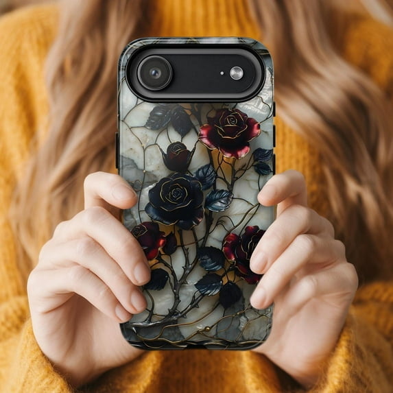Black Rose Stained Glass Gothic Floral Artistic Design Case with iPhone ...