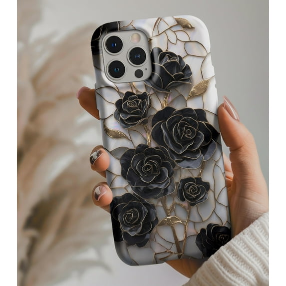 Black Rose Stained Glass Phone Case Gothic Floral iPhone 17 16 15 14 13 ...