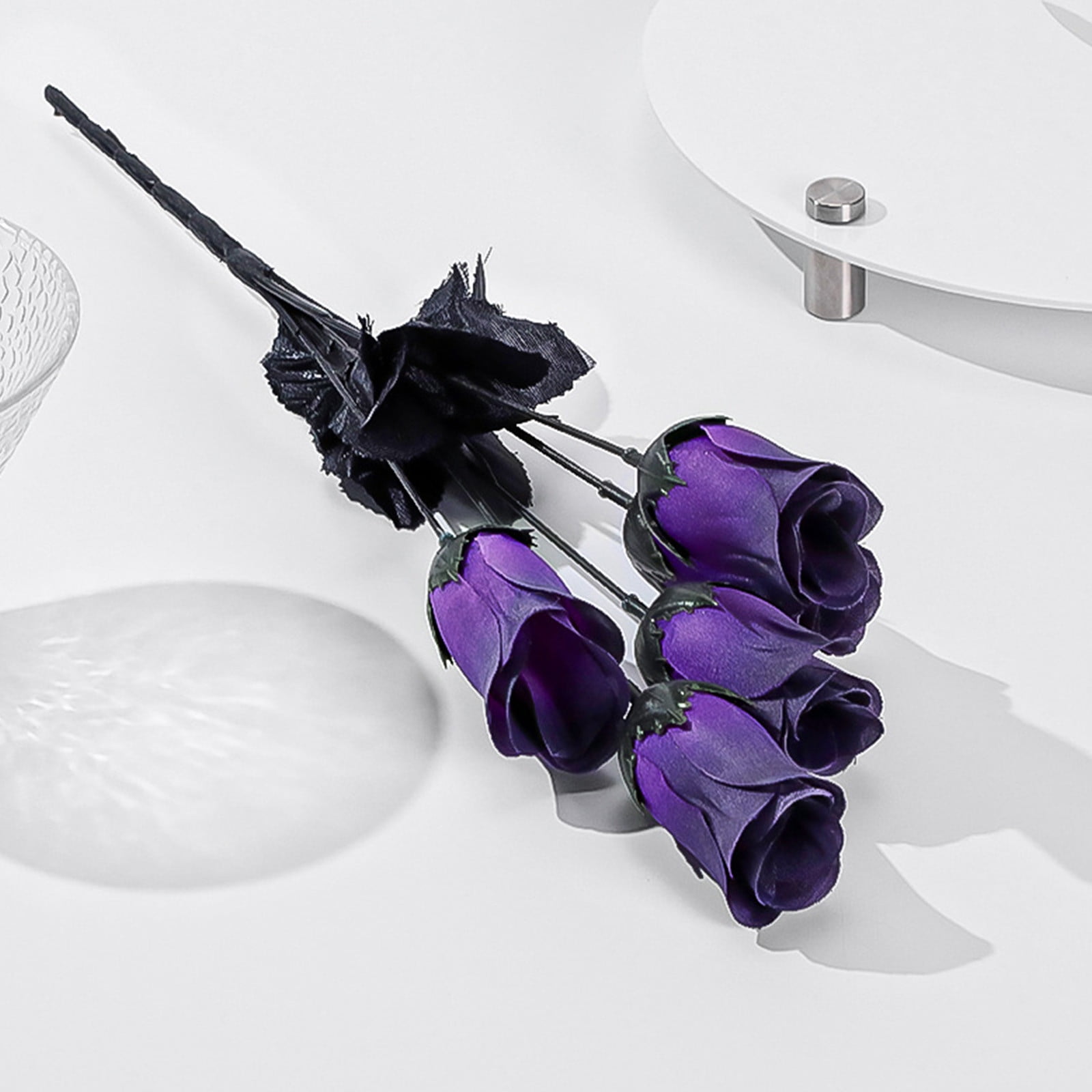 Black Rose Stem with Five Flower Heads - Versatile Gothic Accent Piece ...