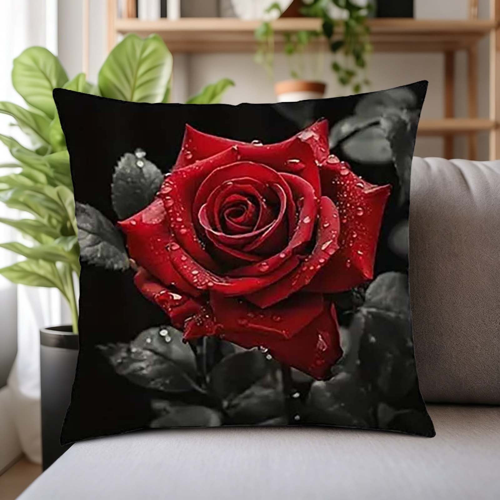Black Rose Velvet Pillowcase - Luxurious Soft Velvet Cushion Cover with ...