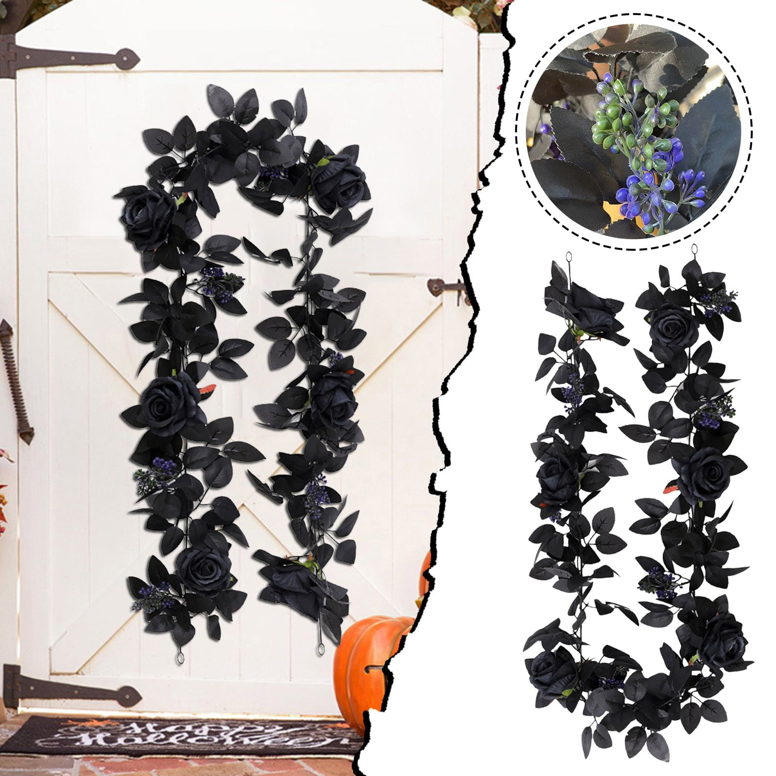 Black Rose Vine Garland for Decor 68.9Inch Artificial Flower Garland ...