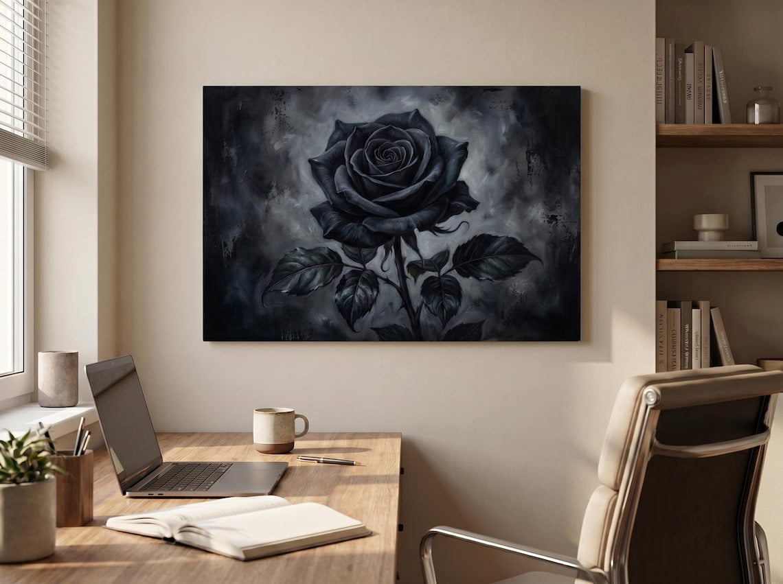 Black Rose Wall Art, Gothic Flower Print, Unframed Paper Poster 16x20in ...