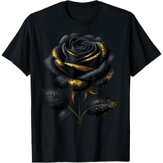 Black Rose with Golden Sparkes T-Shirt - Walmart.com