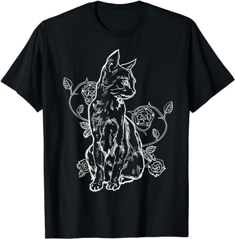 Black Roses Alt Aesthetic Nu Goth Teen Goth Cat T-Shirt - Walmart.com