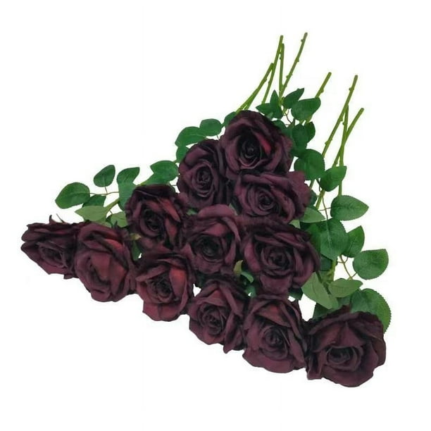 Black Roses Artificial Flowers Bulk,12 Pcs Fake Black Silk Flowers for ...
