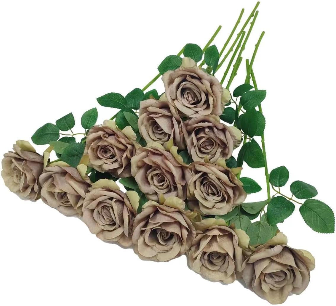 Black Roses Artificial Flowers Bulk,12 Pcs Fake Black Silk Flowers for ...