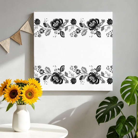 Black Roses Canvas Wall Art for Living Room, Botanical Floral Leaf ...