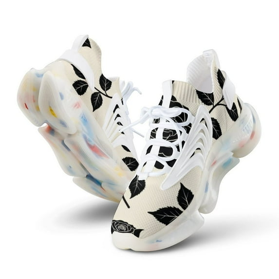 Black Roses Floral Pattern Walking Shoes for Men Woman Lightweight ...