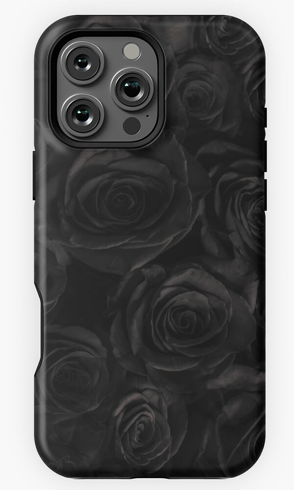 Black Roses Pattern Gothic Phone Case for iPhone 16 15 14 13 12 11 Pro ...