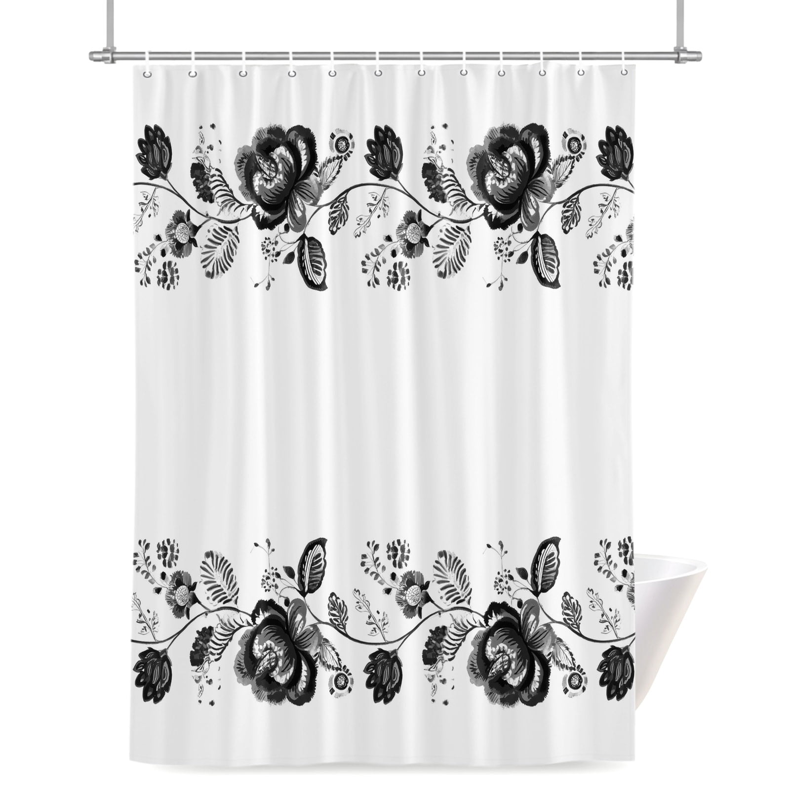 Black Roses Shower Curtains for Bathroom, Botanical Floral Leaf Vintage ...