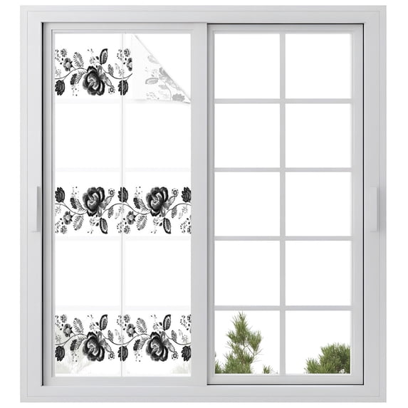 Black Roses Window Privacy Film Botanical Floral Leaf Vintage ...