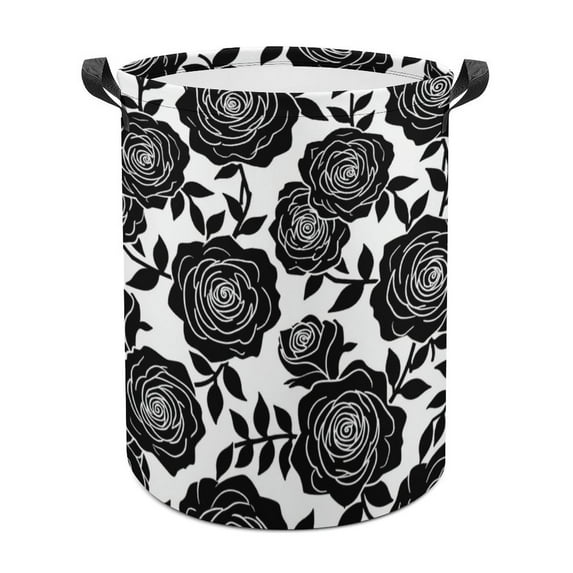 Black Roses on White Large Dirty Clothes Hamper Foldable Laundry Basket ...
