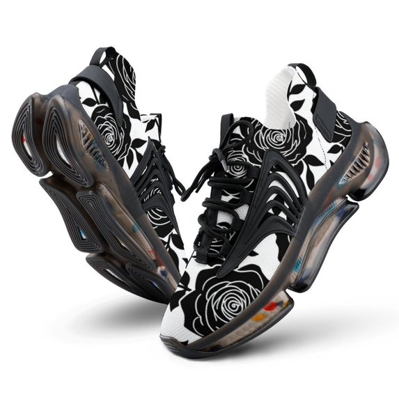 Black Roses on White Walking Shoes for Men Woman Lightweight Tennis ...