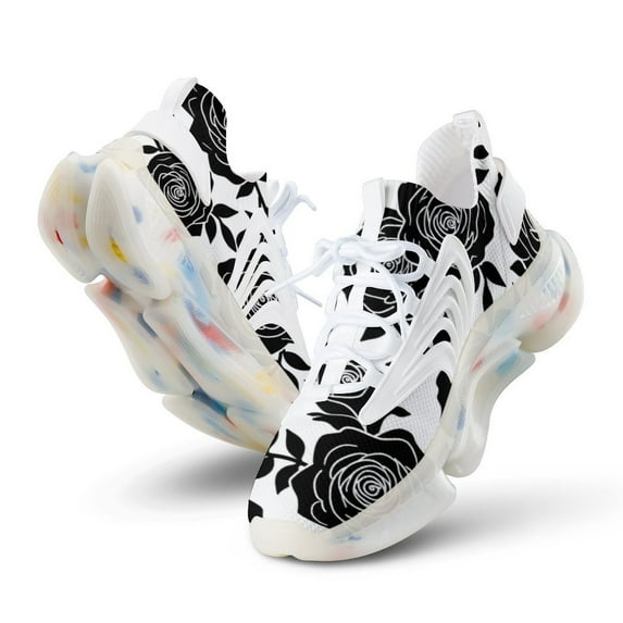 Black Roses on White Walking Shoes for Men Woman Lightweight Tennis ...