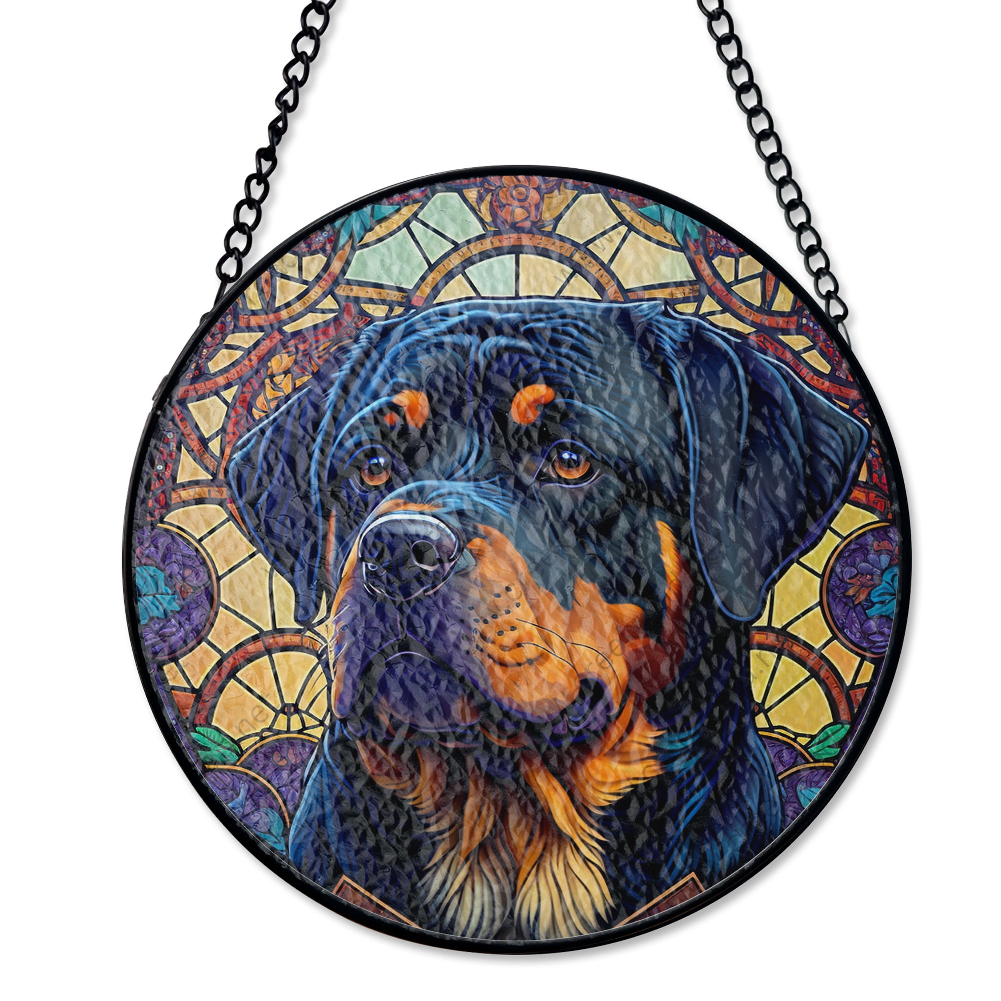 Black Rottweiler Colorful Floral Suncatcher Stained Glass Style UV ...