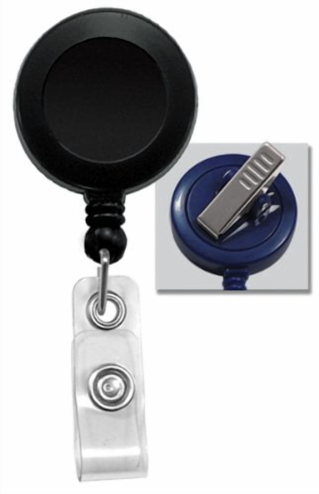 Black Round Badge Reel With Clear Vinyl Strap and Swivel Back - 100 Per ...